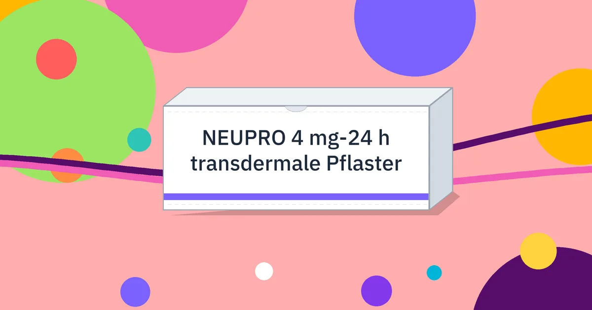 Symbolbild: Packung mit der Aufschrift NEUPRO 4 mg-24 h transdermale Pflaster (PZN 16124075) – Verfügbarkeit und Bezug in Apotheken in Frankfurt am Main