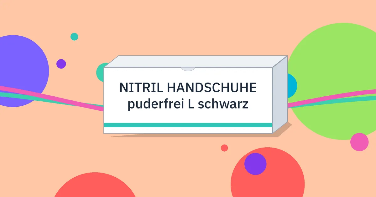Symbolbild: Packung mit der Aufschrift NITRIL HANDSCHUHE puderfrei L schwarz (PZN 09617280) – Verfügbarkeit und Bezug in Apotheken in Frankfurt am Main