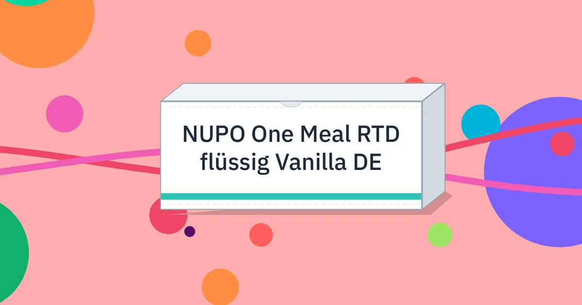 Symbolbild: Packung mit der Aufschrift NUPO One Meal RTD flüssig Vanilla DE (PZN 20894838) – Verfügbarkeit und Bezug in Apotheken in Frankfurt am Main