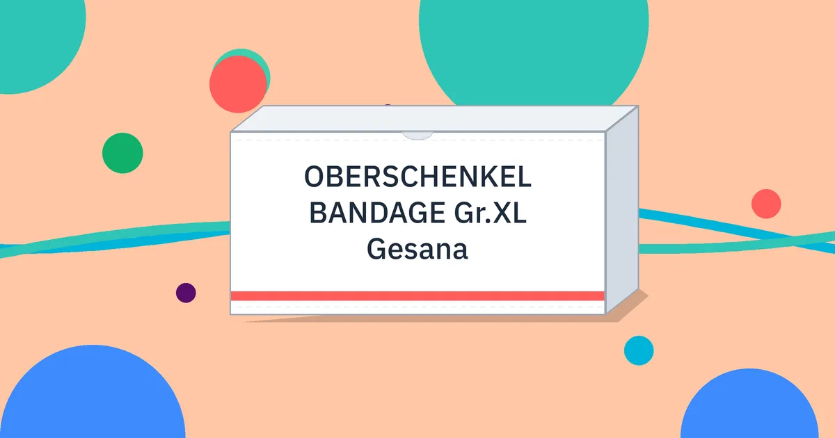 Symbolbild: Packung mit der Aufschrift OBERSCHENKEL BANDAGE Gr.XL Gesana (PZN 03862191) – Verfügbarkeit und Bezug in Apotheken in Frankfurt am Main