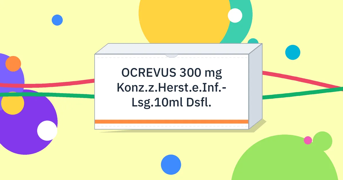 Symbolbild: Packung mit der Aufschrift OCREVUS 300 mg Konz.z.Herst.e.Inf.-Lsg.10ml Dsfl. (PZN 20173139) – Verfügbarkeit und Bezug in Apotheken in Frankfurt am Main