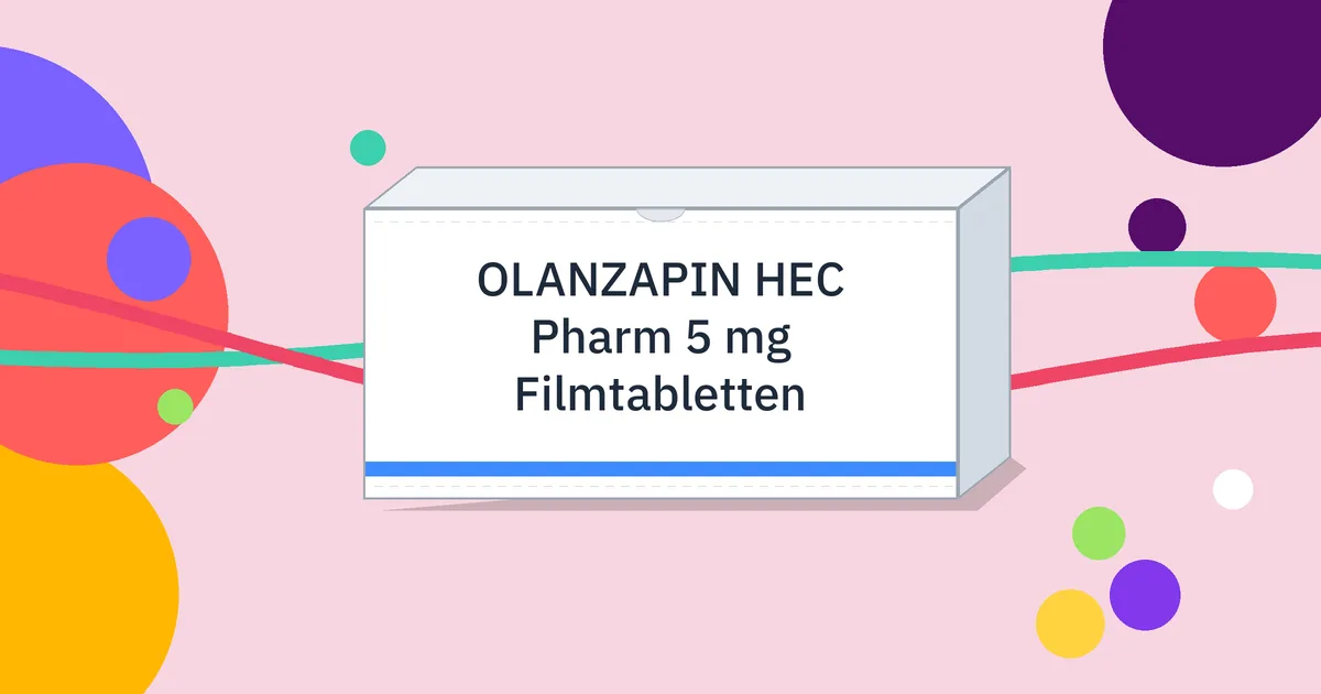 Symbolbild: Packung mit der Aufschrift OLANZAPIN HEC Pharm 5 mg Filmtabletten (PZN 11882747) – Verfügbarkeit und Bezug in Apotheken in Frankfurt am Main