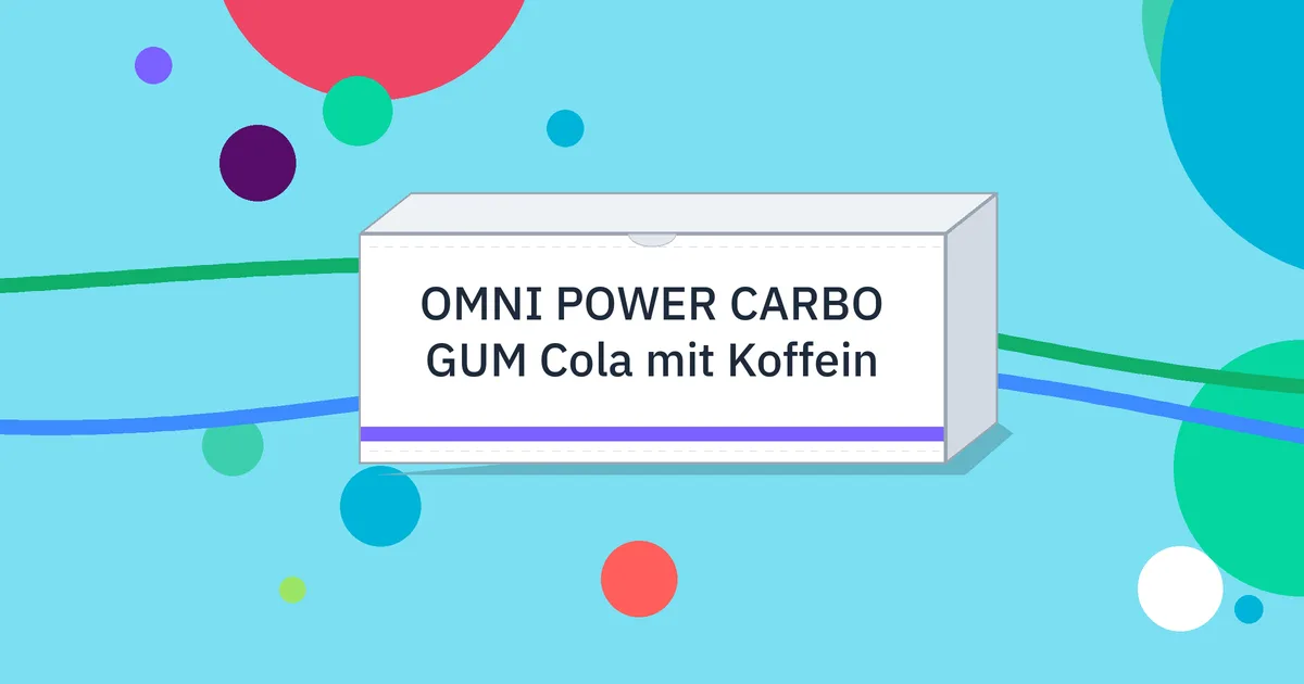 Symbolbild: Packung mit der Aufschrift OMNI POWER CARBO GUM Cola mit Koffein (PZN 19166306) – Verfügbarkeit und Bezug in Apotheken in Frankfurt am Main