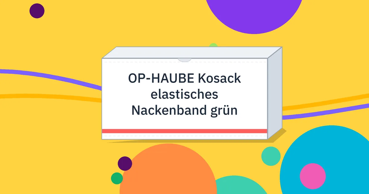 Symbolbild: Packung mit der Aufschrift OP-HAUBE Kosack elastisches Nackenband grün (PZN 16060984) – Verfügbarkeit und Bezug in Apotheken in Frankfurt am Main