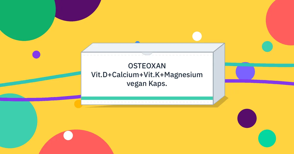 Symbolbild: Packung mit der Aufschrift OSTEOXAN Vit.D+Calcium+Vit.K+Magnesium vegan Kaps. (PZN 18671410) – Verfügbarkeit und Bezug in Apotheken in Frankfurt am Main