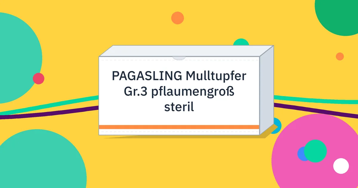 Symbolbild: Packung mit der Aufschrift PAGASLING Mulltupfer Gr.3 pflaumengroß steril (PZN 15376745) – Verfügbarkeit und Bezug in Apotheken in Frankfurt am Main