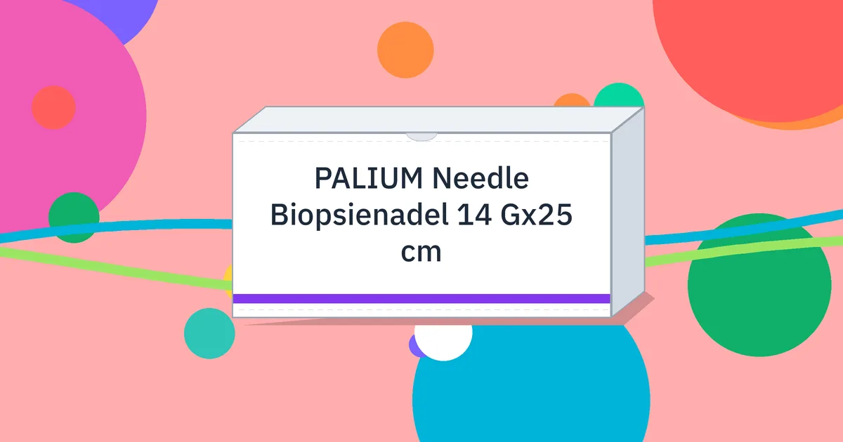 Symbolbild: Packung mit der Aufschrift PALIUM Needle Biopsienadel 14 Gx25 cm (PZN 16946908) – Verfügbarkeit und Bezug in Apotheken in Frankfurt am Main