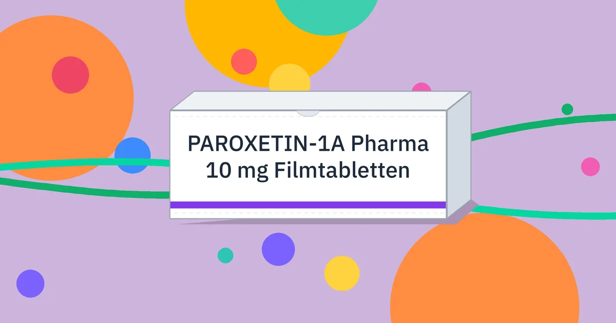 Symbolbild: Packung mit der Aufschrift PAROXETIN-1A Pharma 10 mg Filmtabletten (PZN 03791924) – Verfügbarkeit und Bezug in Apotheken in Frankfurt am Main