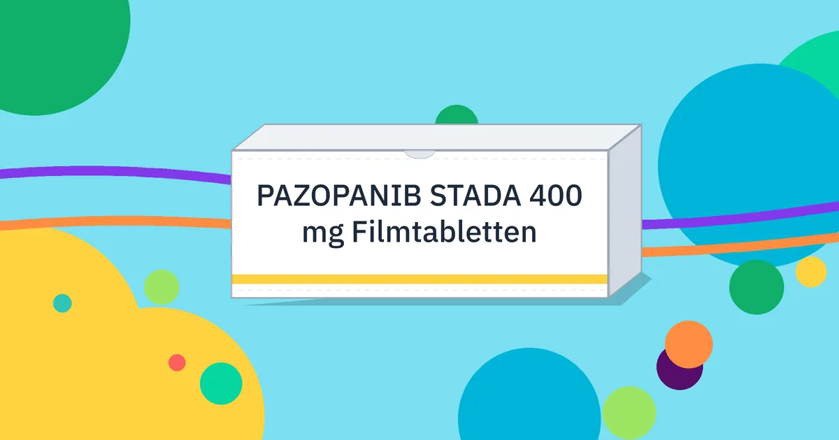 Symbolbild: Packung mit der Aufschrift PAZOPANIB STADA 400 mg Filmtabletten (PZN 19430890) – Verfügbarkeit und Bezug in Apotheken in Frankfurt am Main