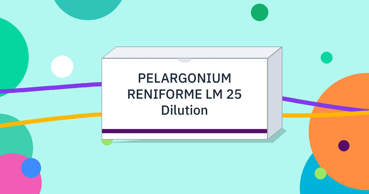 Symbolbild: Packung mit der Aufschrift PELARGONIUM RENIFORME LM 25 Dilution (PZN 13633416) – Verfügbarkeit und Bezug in Apotheken in Frankfurt am Main