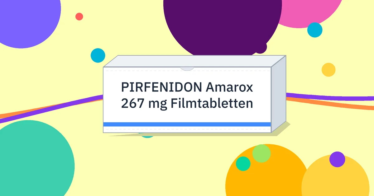 Symbolbild: Packung mit der Aufschrift PIRFENIDON Amarox 267 mg Filmtabletten (PZN 18767989) – Verfügbarkeit und Bezug in Apotheken in Frankfurt am Main