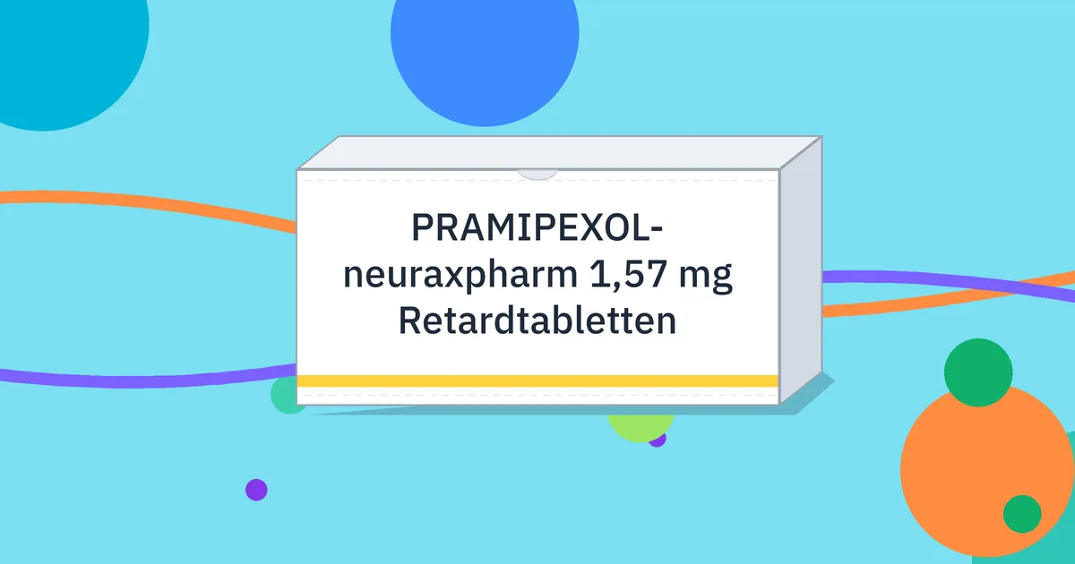 Symbolbild: Packung mit der Aufschrift PRAMIPEXOL-neuraxpharm 1,57 mg Retardtabletten (PZN 12419939) – Verfügbarkeit und Bezug in Apotheken in Frankfurt am Main