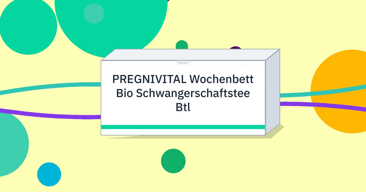 Symbolbild: Packung mit der Aufschrift PREGNIVITAL Wochenbett Bio Schwangerschaftstee Btl (PZN 19394421) – Verfügbarkeit und Bezug in Apotheken in Frankfurt am Main