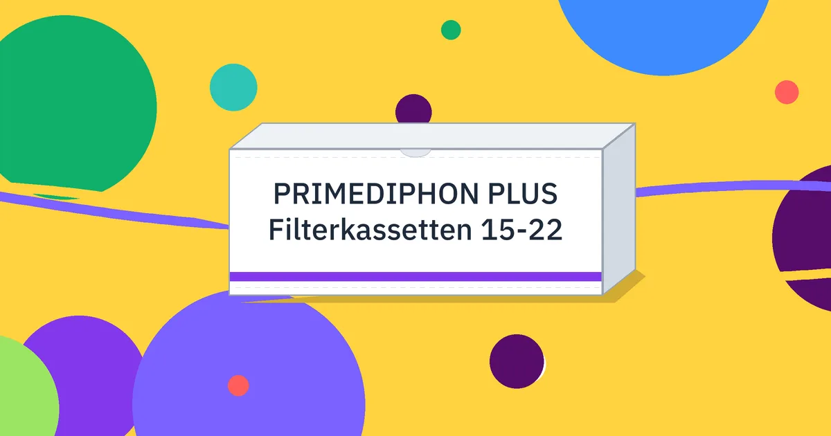 Symbolbild: Packung mit der Aufschrift PRIMEDIPHON PLUS Filterkassetten 15-22 (PZN 11644930) – Verfügbarkeit und Bezug in Apotheken in Frankfurt am Main