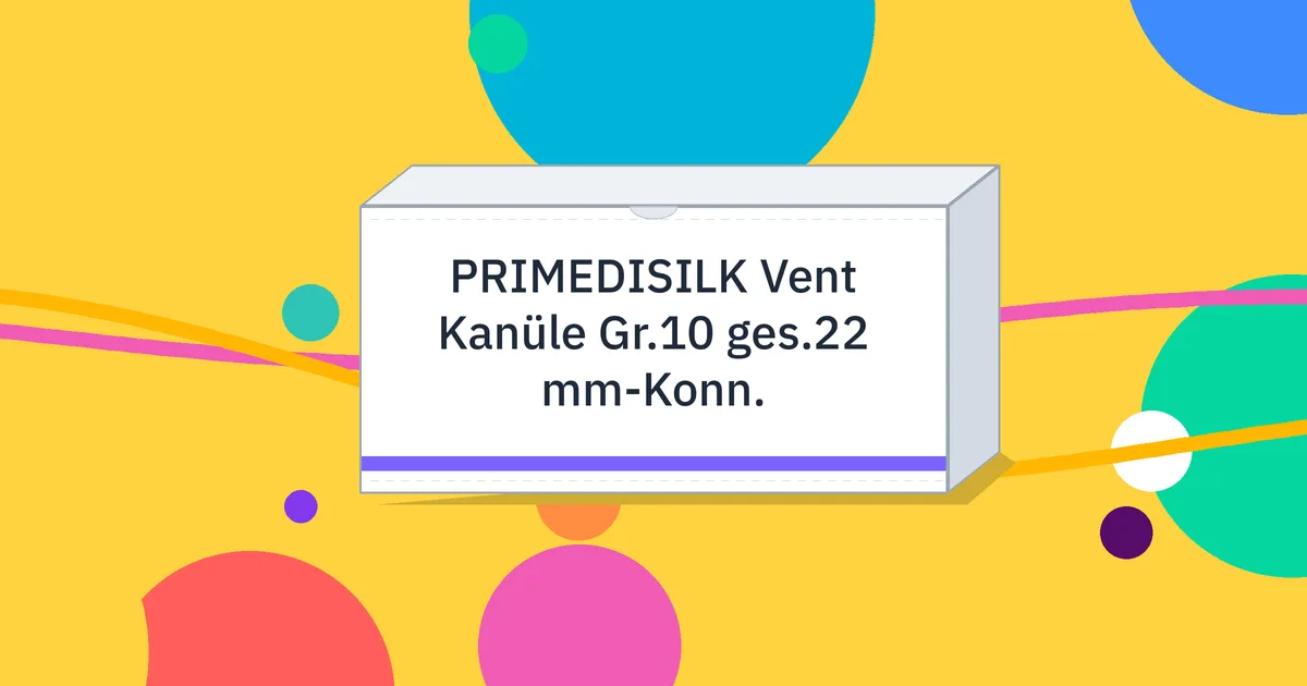 Symbolbild: Packung mit der Aufschrift PRIMEDISILK Vent Kanüle Gr.10 ges.22 mm-Konn. (PZN 10355796) – Verfügbarkeit und Bezug in Apotheken in Frankfurt am Main