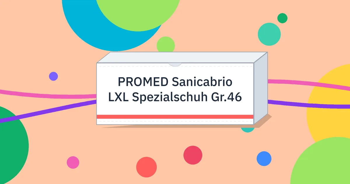 Symbolbild: Packung mit der Aufschrift PROMED Sanicabrio LXL Spezialschuh Gr.46 (PZN 05481955) – Verfügbarkeit und Bezug in Apotheken in Frankfurt am Main