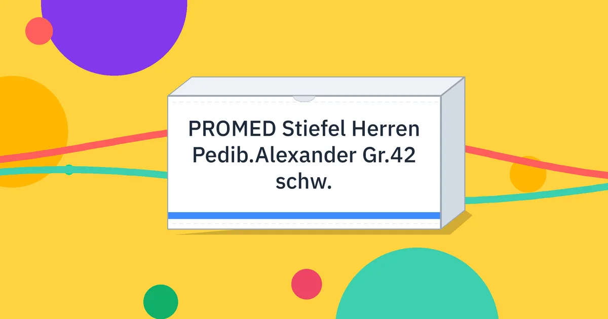 Symbolbild: Packung mit der Aufschrift PROMED Stiefel Herren Pedib.Alexander Gr.42 schw. (PZN 11710294) – Verfügbarkeit und Bezug in Apotheken in Frankfurt am Main