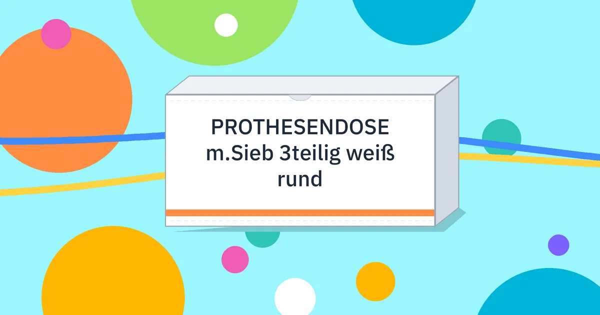 Symbolbild: Packung mit der Aufschrift PROTHESENDOSE m.Sieb 3teilig weiß rund (PZN 09489155) – Verfügbarkeit und Bezug in Apotheken in Frankfurt am Main