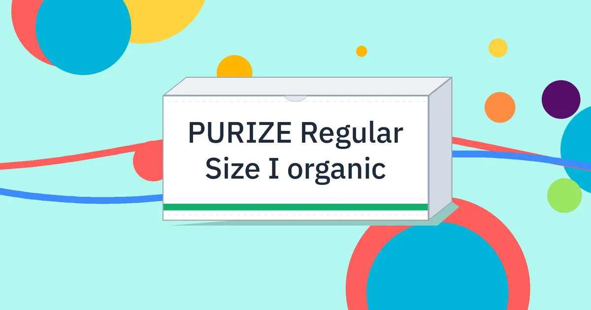 Symbolbild: Packung mit der Aufschrift PURIZE Regular Size I organic (PZN 20294400) – Verfügbarkeit und Bezug in Apotheken in Frankfurt am Main