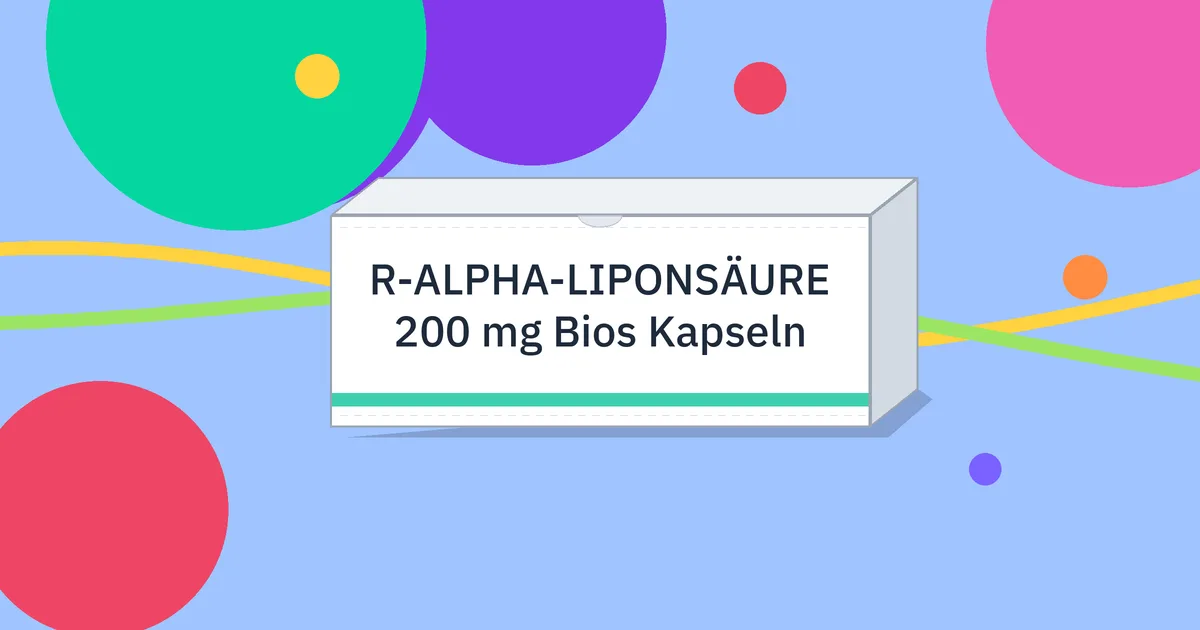 Symbolbild: Packung mit der Aufschrift R-ALPHA-LIPONSÄURE 200 mg Bios Kapseln (PZN 16329050) – Verfügbarkeit und Bezug in Apotheken in Frankfurt am Main