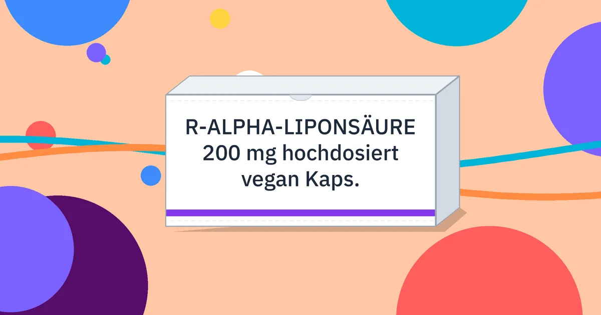 Symbolbild: Packung mit der Aufschrift R-ALPHA-LIPONSÄURE 200 mg hochdosiert vegan Kaps. (PZN 13947505) – Verfügbarkeit und Bezug in Apotheken in Frankfurt am Main