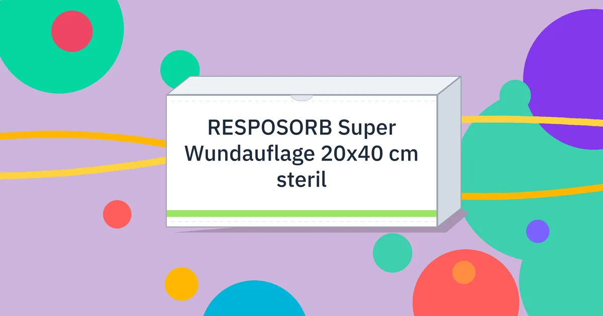 Symbolbild: Packung mit der Aufschrift RESPOSORB Super Wundauflage 20x40 cm steril (PZN 20844987) – Verfügbarkeit und Bezug in Apotheken in Frankfurt am Main