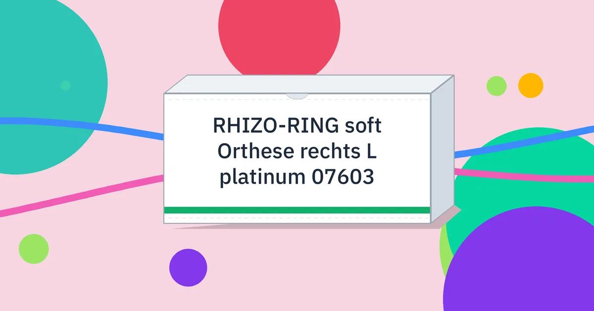 Symbolbild: Packung mit der Aufschrift RHIZO-RING soft Orthese rechts L platinum 07603 (PZN 13986089) – Verfügbarkeit und Bezug in Apotheken in Frankfurt am Main