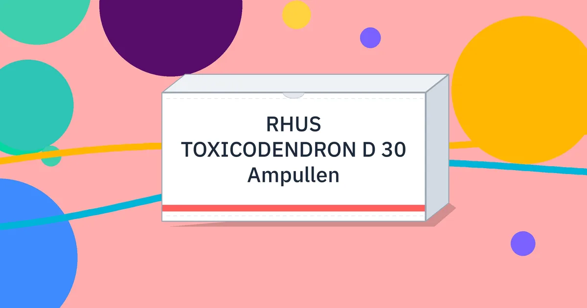 Symbolbild: Packung mit der Aufschrift RHUS TOXICODENDRON D 30 Ampullen (PZN 11707955) – Verfügbarkeit und Bezug in Apotheken in Frankfurt am Main