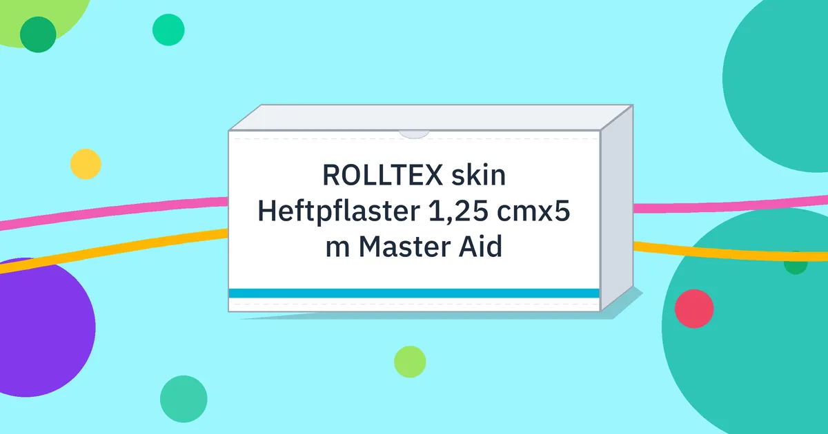 Symbolbild: Packung mit der Aufschrift ROLLTEX skin Heftpflaster 1,25 cmx5 m Master Aid (PZN 20128972) – Verfügbarkeit und Bezug in Apotheken in Frankfurt am Main