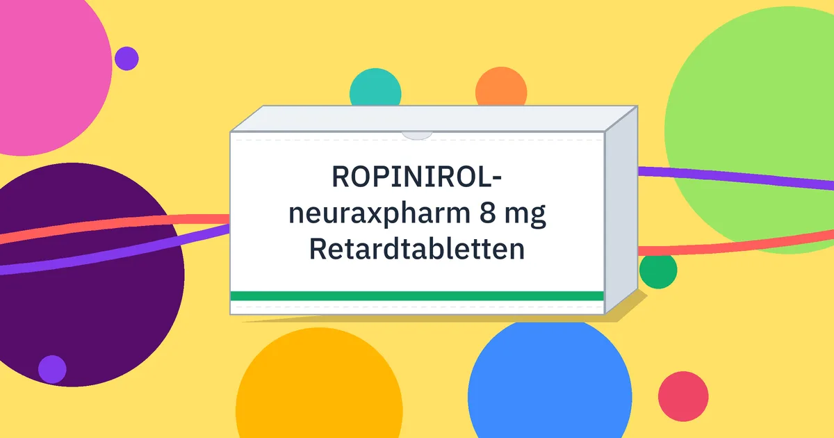 Symbolbild: Packung mit der Aufschrift ROPINIROL-neuraxpharm 8 mg Retardtabletten (PZN 09228756) – Verfügbarkeit und Bezug in Apotheken in Frankfurt am Main