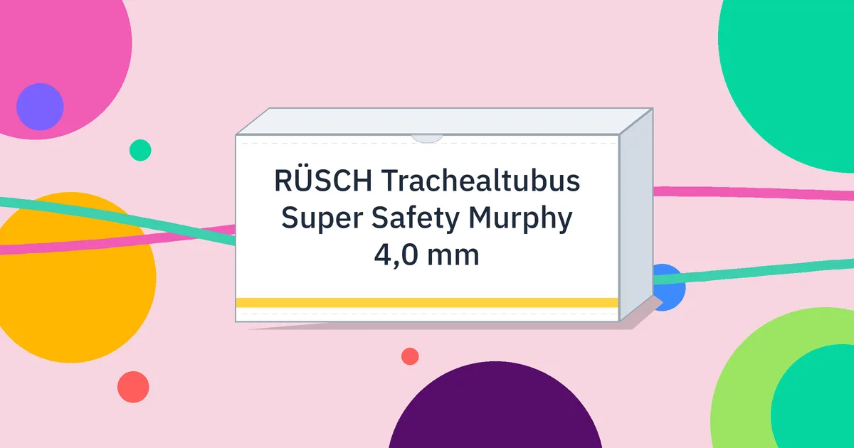 Symbolbild: Packung mit der Aufschrift RÜSCH Trachealtubus Super Safety Murphy 4,0 mm (PZN 07421147) – Verfügbarkeit und Bezug in Apotheken in Frankfurt am Main