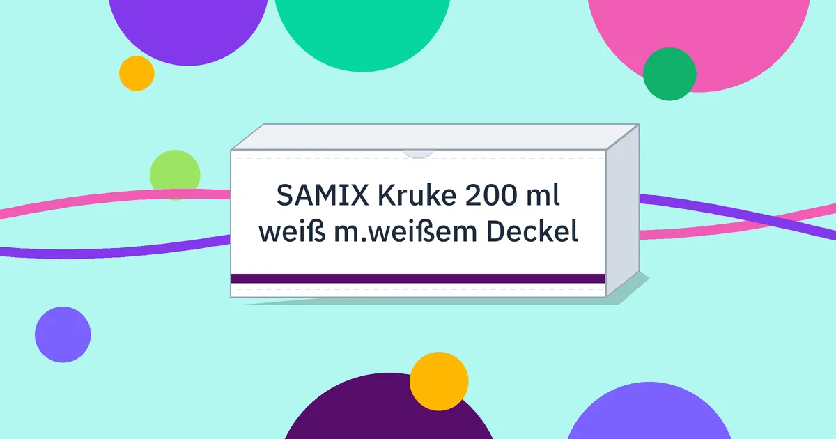 Symbolbild: Packung mit der Aufschrift SAMIX Kruke 200 ml weiß m.weißem Deckel (PZN 19987865) – Verfügbarkeit und Bezug in Apotheken in Frankfurt am Main