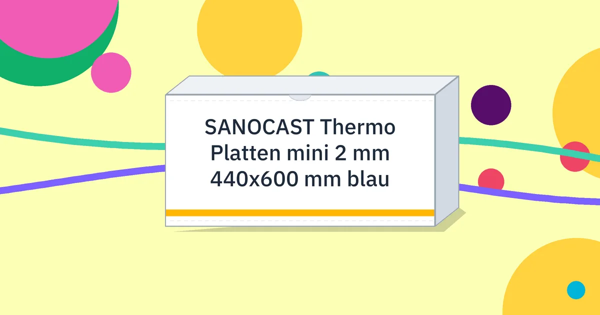 Symbolbild: Packung mit der Aufschrift SANOCAST Thermo Platten mini 2 mm 440x600 mm blau (PZN 15259531) – Verfügbarkeit und Bezug in Apotheken in Frankfurt am Main