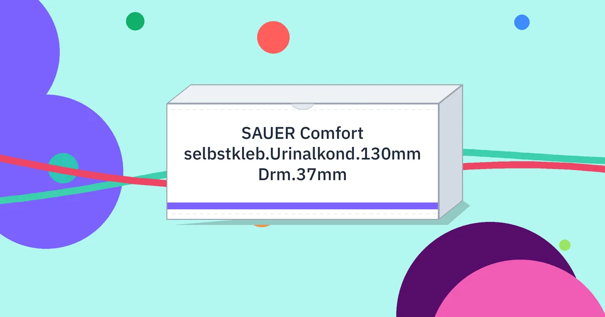 Symbolbild: Packung mit der Aufschrift SAUER Comfort selbstkleb.Urinalkond.130mm Drm.37mm (PZN 00464260) – Verfügbarkeit und Bezug in Apotheken in Frankfurt am Main