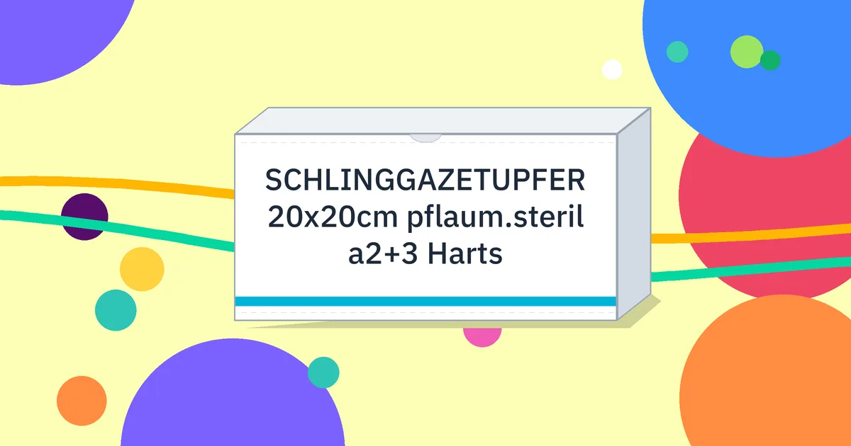 Symbolbild: Packung mit der Aufschrift SCHLINGGAZETUPFER 20x20cm pflaum.steril a2+3 Harts (PZN 09946121) – Verfügbarkeit und Bezug in Apotheken in Frankfurt am Main