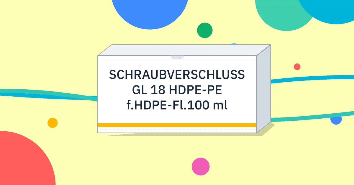 Symbolbild: Packung mit der Aufschrift SCHRAUBVERSCHLUSS GL 18 HDPE-PE f.HDPE-Fl.100 ml (PZN 18188085) – Verfügbarkeit und Bezug in Apotheken in Frankfurt am Main