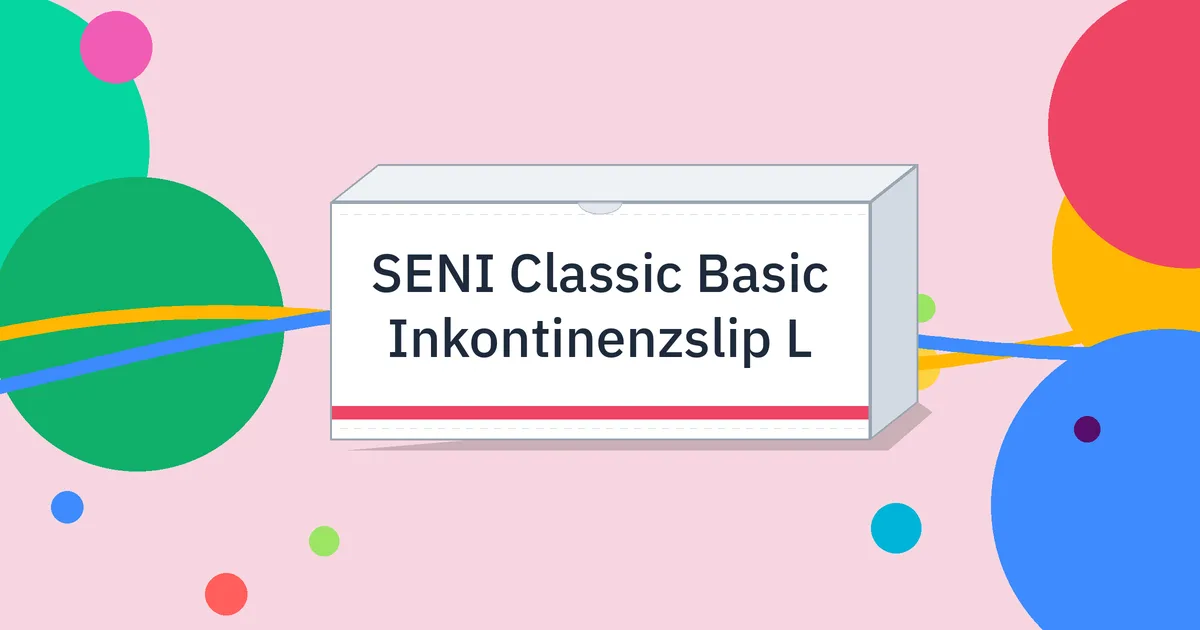 Symbolbild: Packung mit der Aufschrift SENI Classic Basic Inkontinenzslip L (PZN 13335877) – Verfügbarkeit und Bezug in Apotheken in Frankfurt am Main