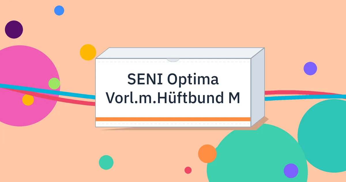 Symbolbild: Packung mit der Aufschrift SENI Optima Vorl.m.Hüftbund M (PZN 01681278) – Verfügbarkeit und Bezug in Apotheken in Frankfurt am Main
