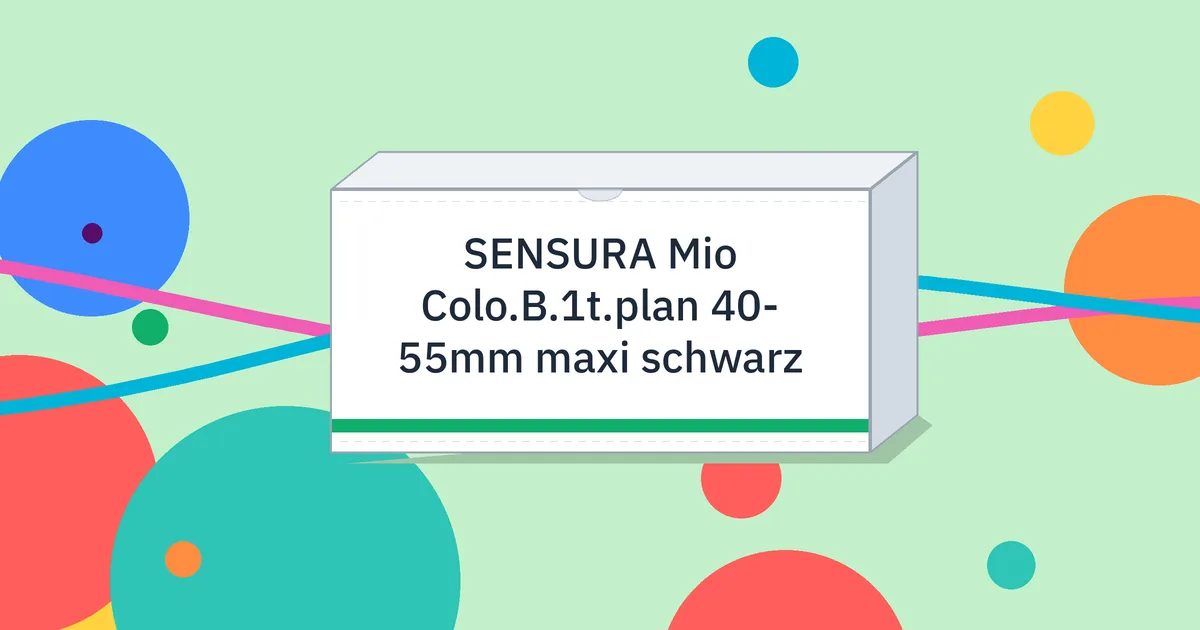 Symbolbild: Packung mit der Aufschrift SENSURA Mio Colo.B.1t.plan 40-55mm maxi schwarz (PZN 19974696) – Verfügbarkeit und Bezug in Apotheken in Frankfurt am Main