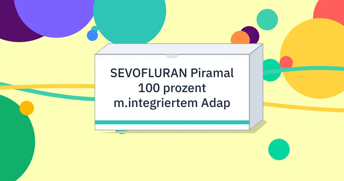 Symbolbild: Packung mit der Aufschrift SEVOFLURAN Piramal 100 prozent m.integriertem Adap (PZN 14184937) – Verfügbarkeit und Bezug in Apotheken in Frankfurt am Main