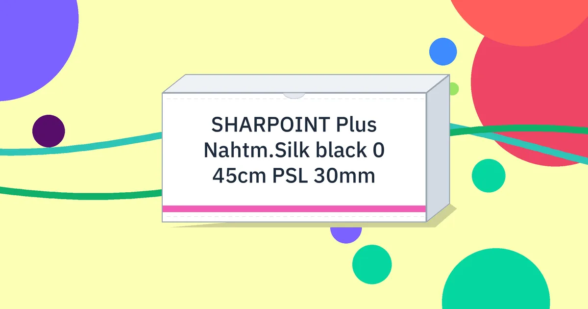 Symbolbild: Packung mit der Aufschrift SHARPOINT Plus Nahtm.Silk black 0 45cm PSL 30mm (PZN 17994950) – Verfügbarkeit und Bezug in Apotheken in Frankfurt am Main