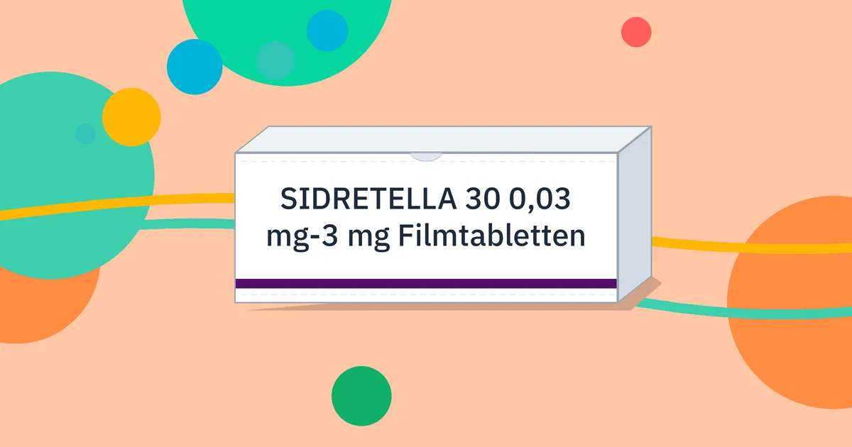 Symbolbild: Packung mit der Aufschrift SIDRETELLA 30 0,03 mg-3 mg Filmtabletten (PZN 00365730) – Verfügbarkeit und Bezug in Apotheken in Frankfurt am Main