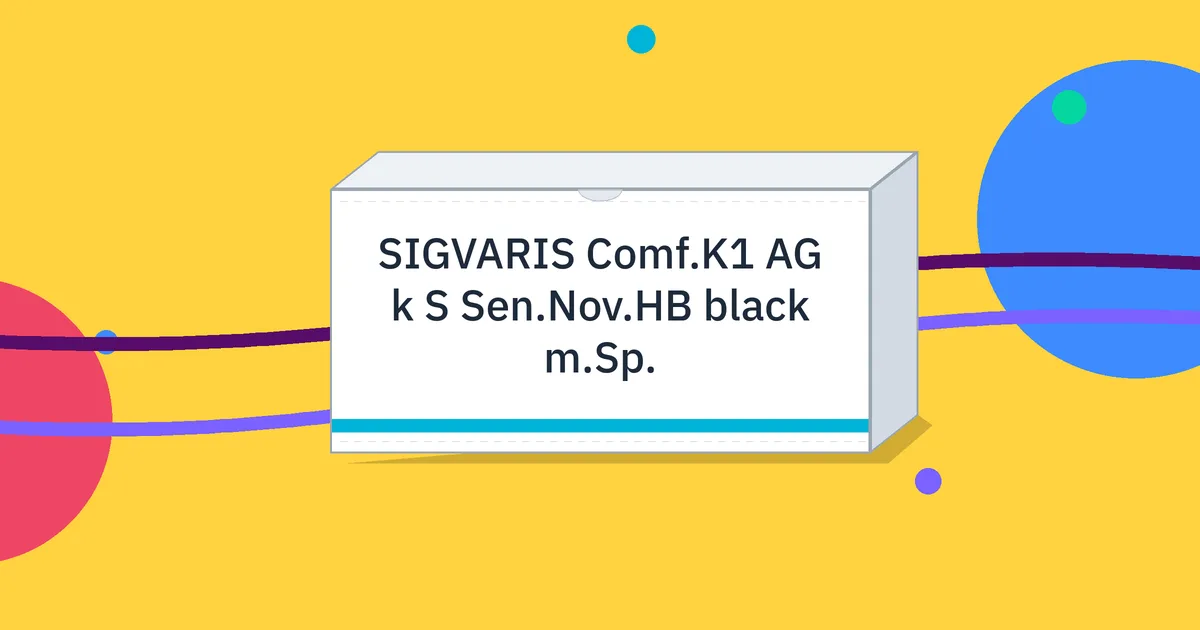 Symbolbild: Packung mit der Aufschrift SIGVARIS Comf.K1 AG k S Sen.Nov.HB black m.Sp. (PZN 17104353) – Verfügbarkeit und Bezug in Apotheken in Frankfurt am Main