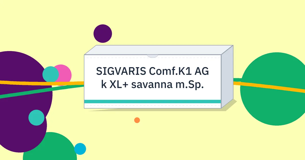 Symbolbild: Packung mit der Aufschrift SIGVARIS Comf.K1 AG k XL+ savanna m.Sp. (PZN 17095909) – Verfügbarkeit und Bezug in Apotheken in Frankfurt am Main