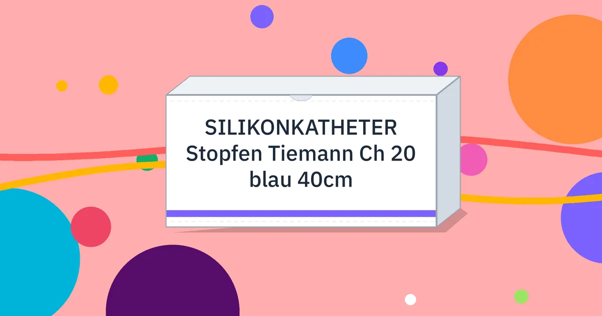 Symbolbild: Packung mit der Aufschrift SILIKONKATHETER Stopfen Tiemann Ch 20 blau 40cm (PZN 09766502) – Verfügbarkeit und Bezug in Apotheken in Frankfurt am Main