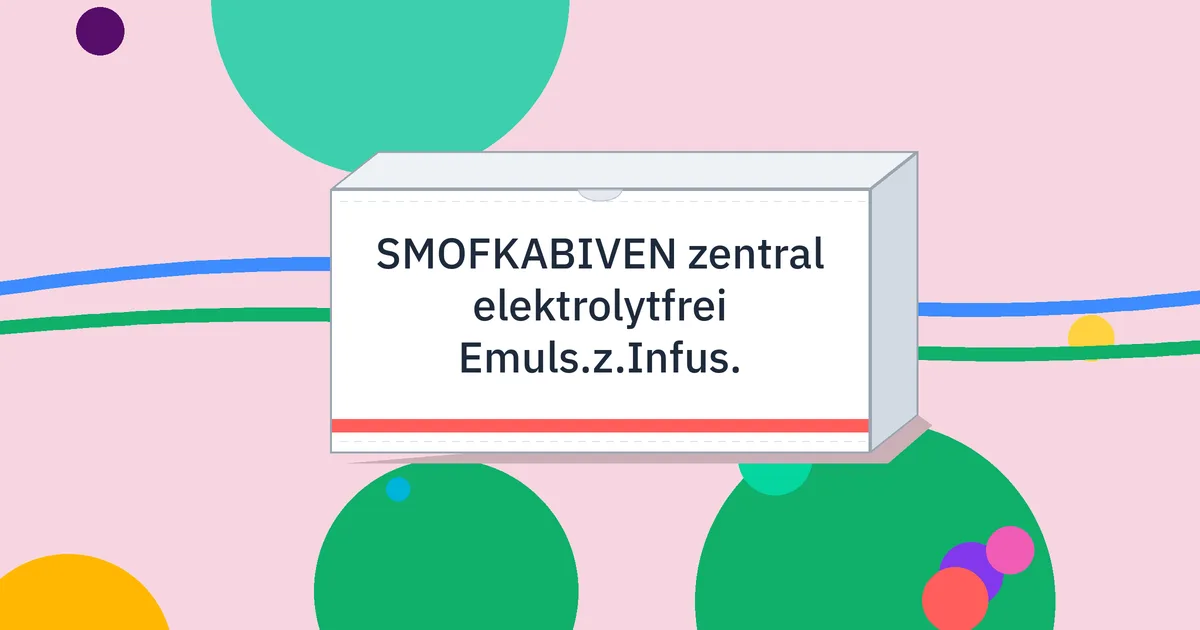 Symbolbild: Packung mit der Aufschrift SMOFKABIVEN zentral elektrolytfrei Emuls.z.Infus. (PZN 05138281) – Verfügbarkeit und Bezug in Apotheken in Frankfurt am Main