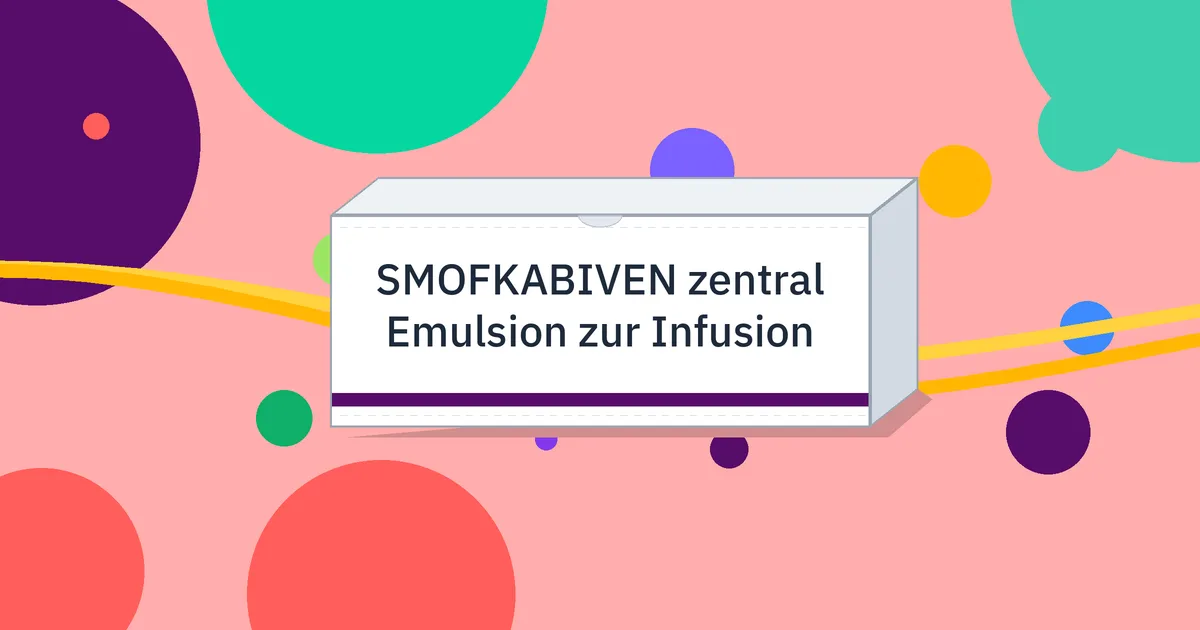Symbolbild: Packung mit der Aufschrift SMOFKABIVEN zentral Emulsion zur Infusion (PZN 15415698) – Verfügbarkeit und Bezug in Apotheken in Frankfurt am Main