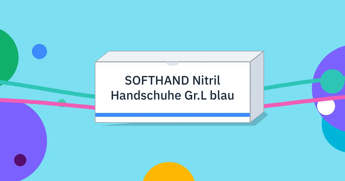 Symbolbild: Packung mit der Aufschrift SOFTHAND Nitril Handschuhe Gr.L blau (PZN 08755873) – Verfügbarkeit und Bezug in Apotheken in Frankfurt am Main