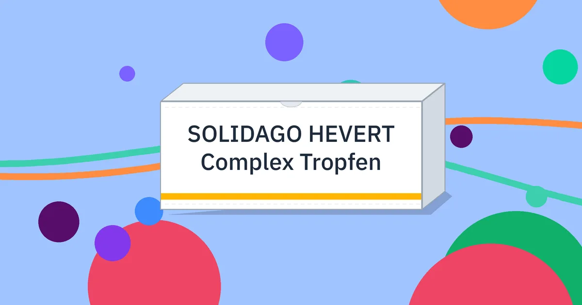 Symbolbild: Packung mit der Aufschrift SOLIDAGO HEVERT Complex Tropfen (PZN 04375323) – Verfügbarkeit und Bezug in Apotheken in Frankfurt am Main