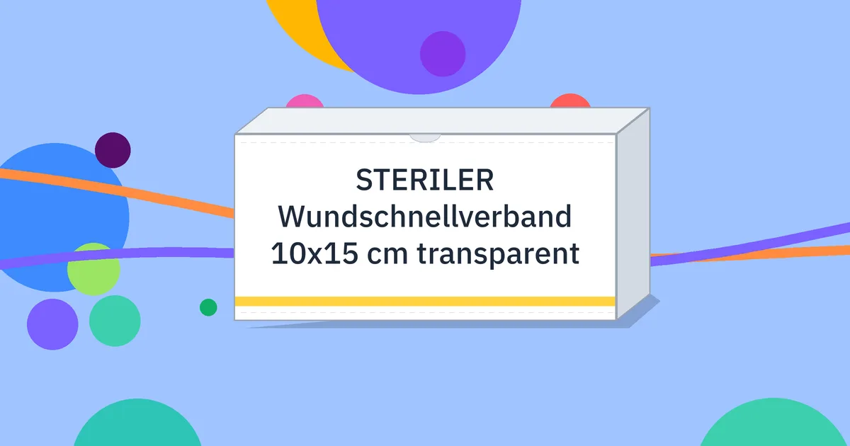 Symbolbild: Packung mit der Aufschrift STERILER Wundschnellverband 10x15 cm transparent (PZN 20032580) – Verfügbarkeit und Bezug in Apotheken in Frankfurt am Main
